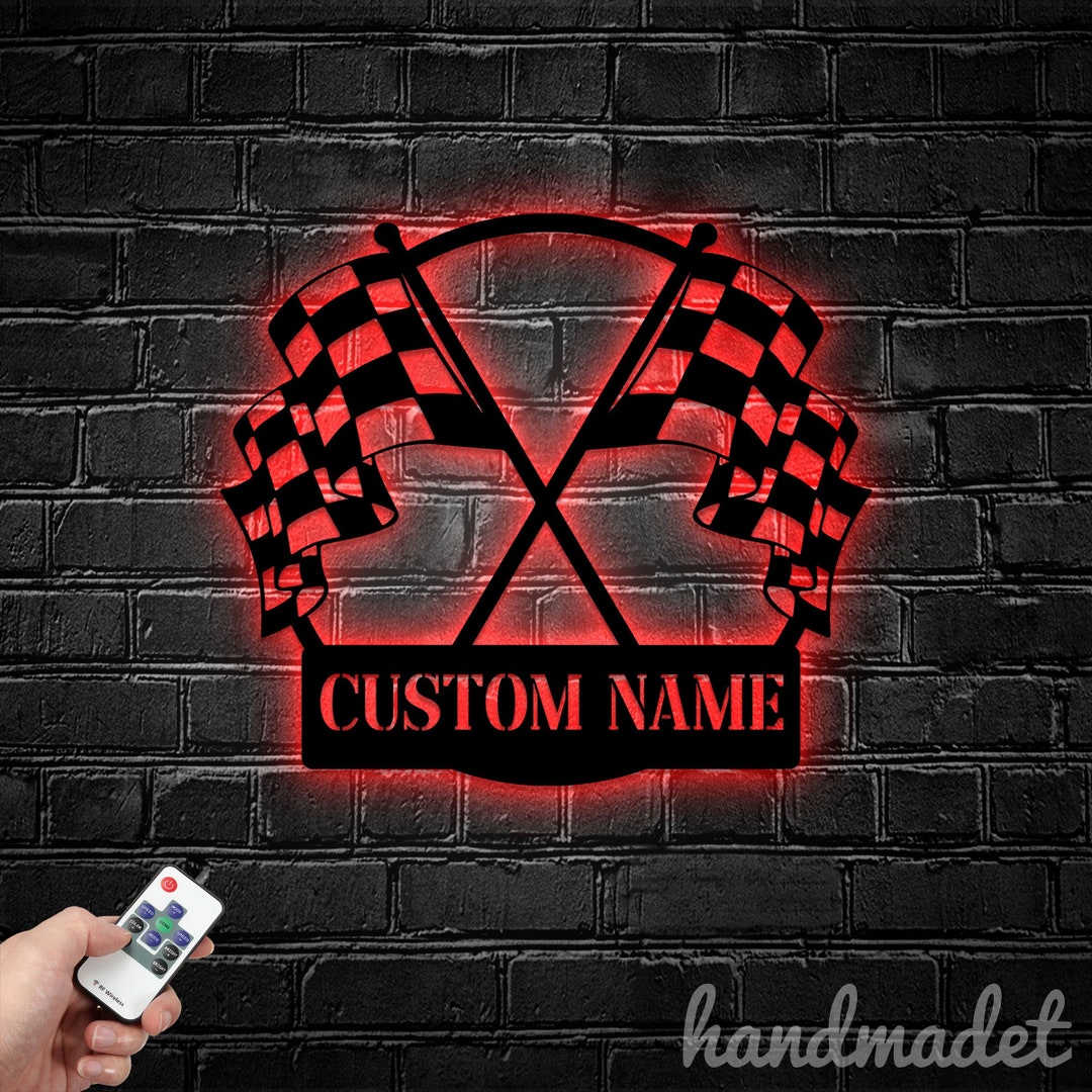Personalized Racing Flags Metal Wall Sign, Racer Metal Wall Light, off Road Led Wall Sign ...