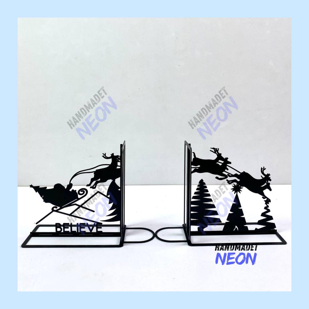 Custom Santa Sleigh Metal Bookends Merry Christmas Bookend Metal ...