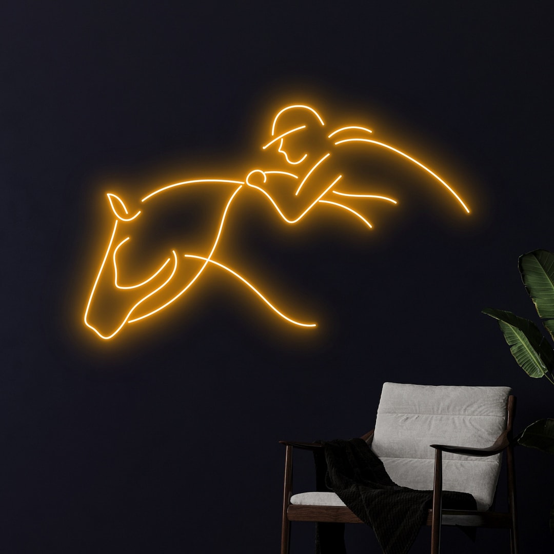 Show Jumping Horse Neon Sign, Man Riding Horse Neon Light, Horse Rider ...