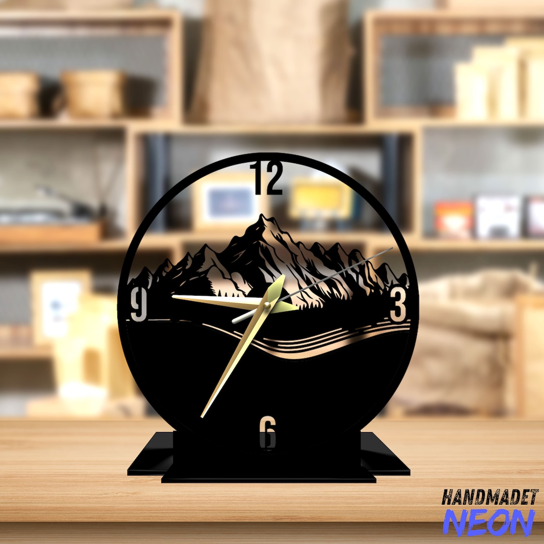 Custom Black Mountain Tabletop Metal Clock Mountain Office Desktop ...