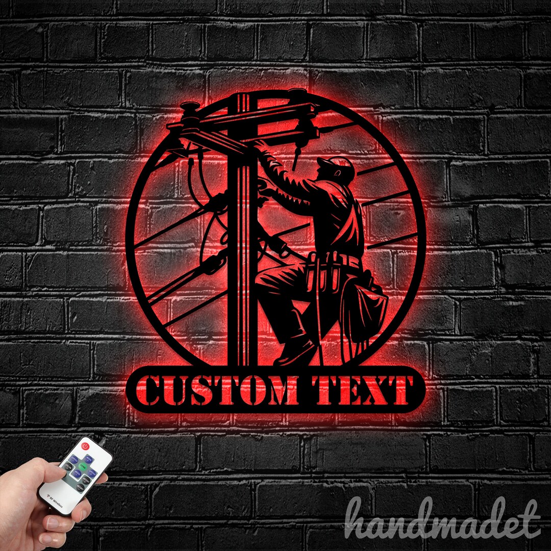 Personalized Lineman Metal Wall Sign, Lineman Metal Wall Light, Custom ...