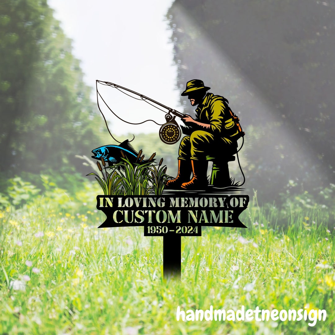 Custom Fisherman Memorial Stake Bass Fishing Metal Stakes Grave Marker ...