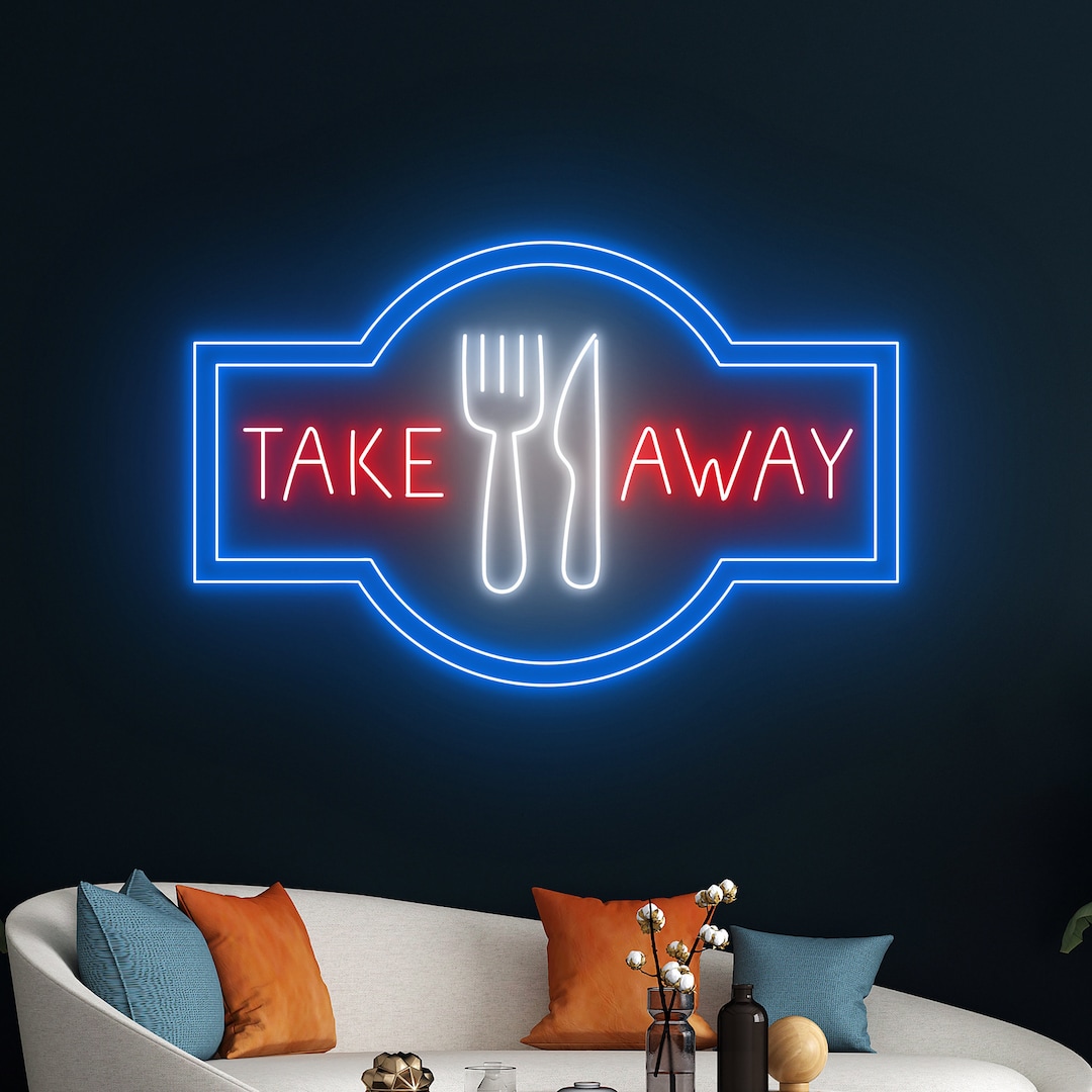Take Away Neon Sign, Knife Fork Led Light, Cooking Chef Neon Sign, Food ...