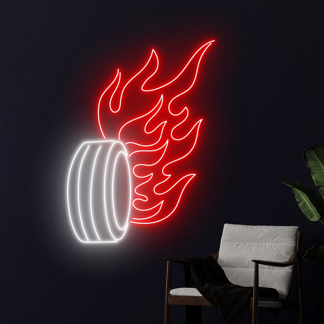 Fire Car Wheel Neon Sign, Flaming Wheel Led Sign, Burning Wheel Led ...