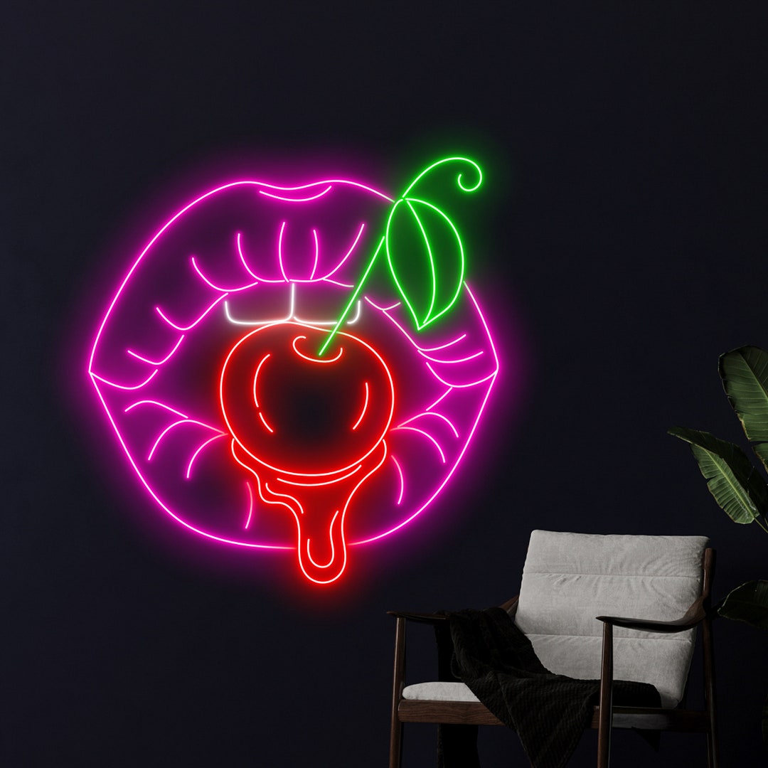 Cherry Lips Led Sign, Cherry Sexy Lips Neon Sign, Cherry Fruit Neon ...