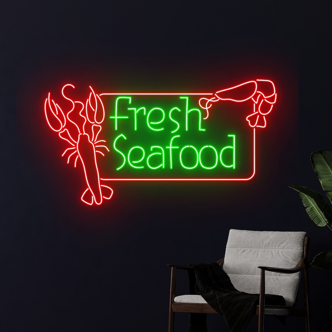 Fresh Seafood Neon Sign, Fresh Sea Food Led Sign, Lobster Led Light ...