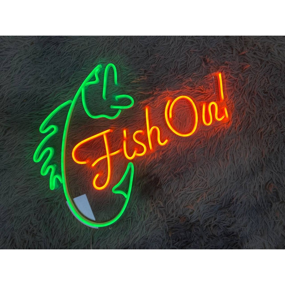 Fish on Neon Led Sign, Fishing Neon Sign, Fisher Led Light, Fisherman ...