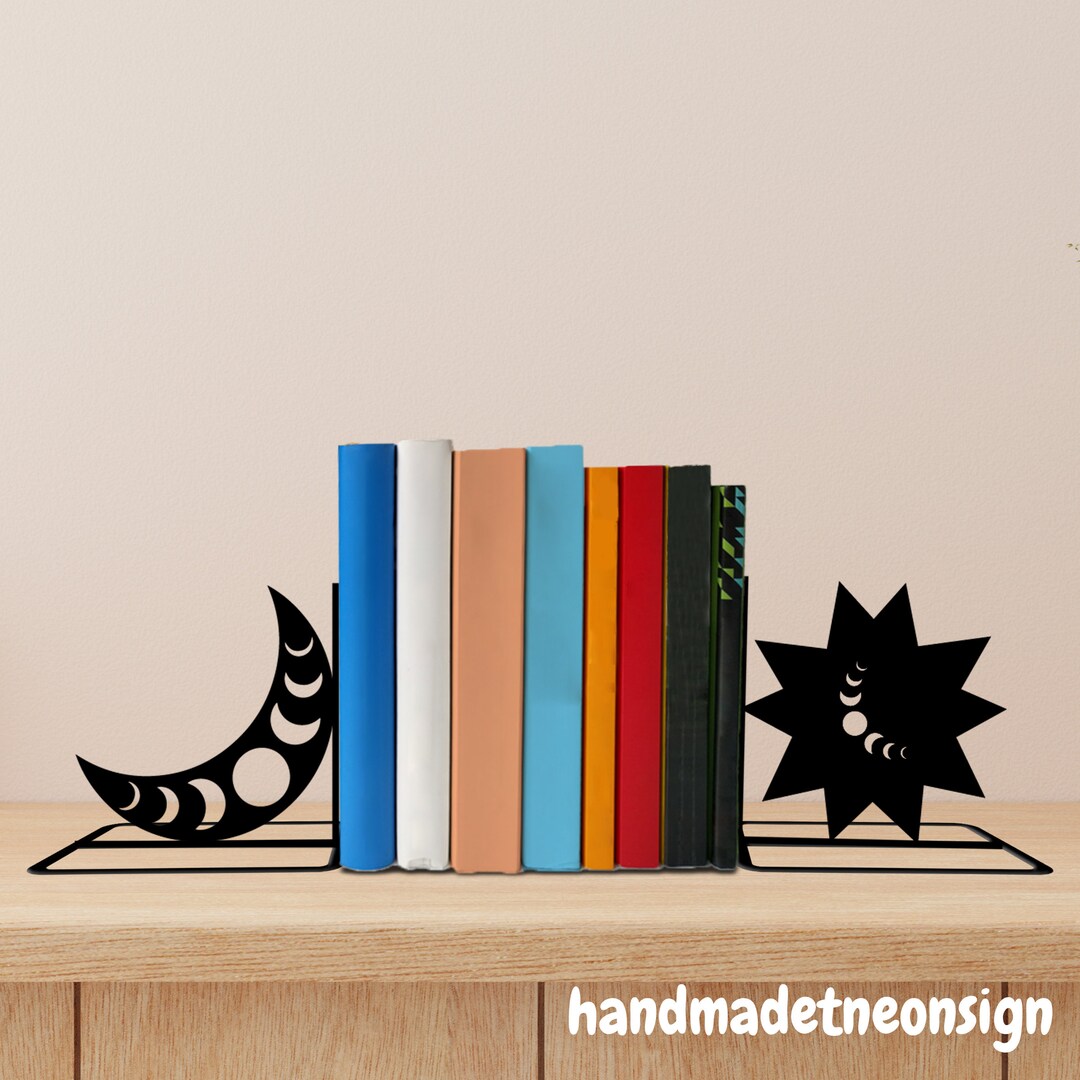 Custom Crescent Moon Metal Bookends Cosmic Moon Name Bookend, Spiritual ...