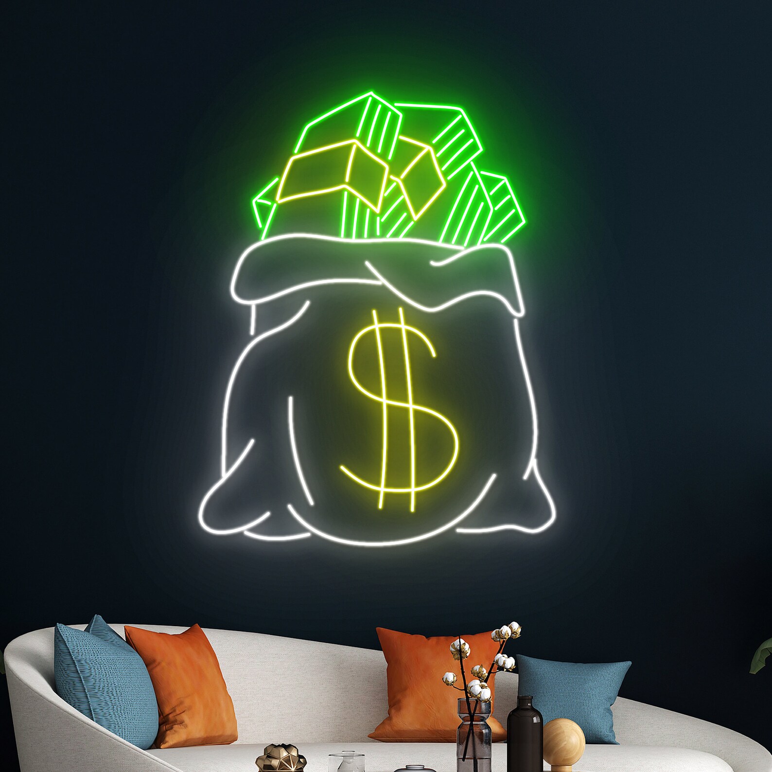 Money Bag Led Sign, Dollar Bag Neon Sign, Money Neon Light, Dollars Led ...