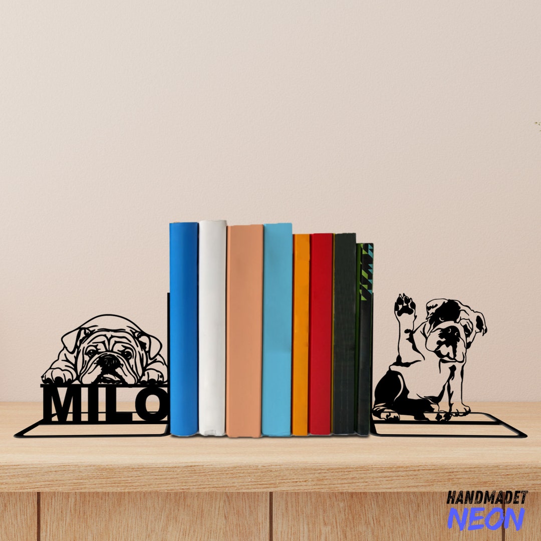 Custom American Bulldog Metal Bookends, Bulldog Dog Name Bookend, Dog ...