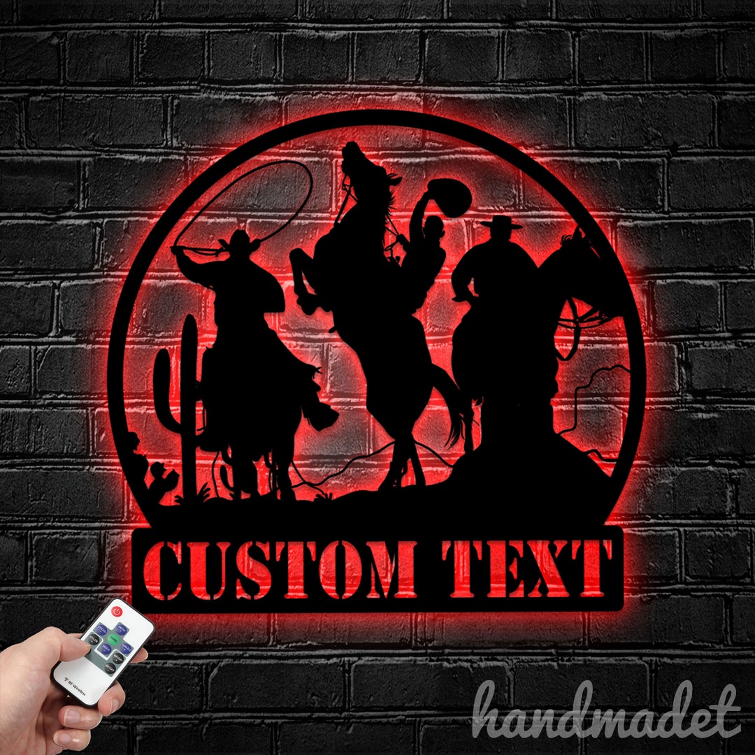 Personalized Cowboy Metal Wall Sign, Western Metal Wall Light, Country ...