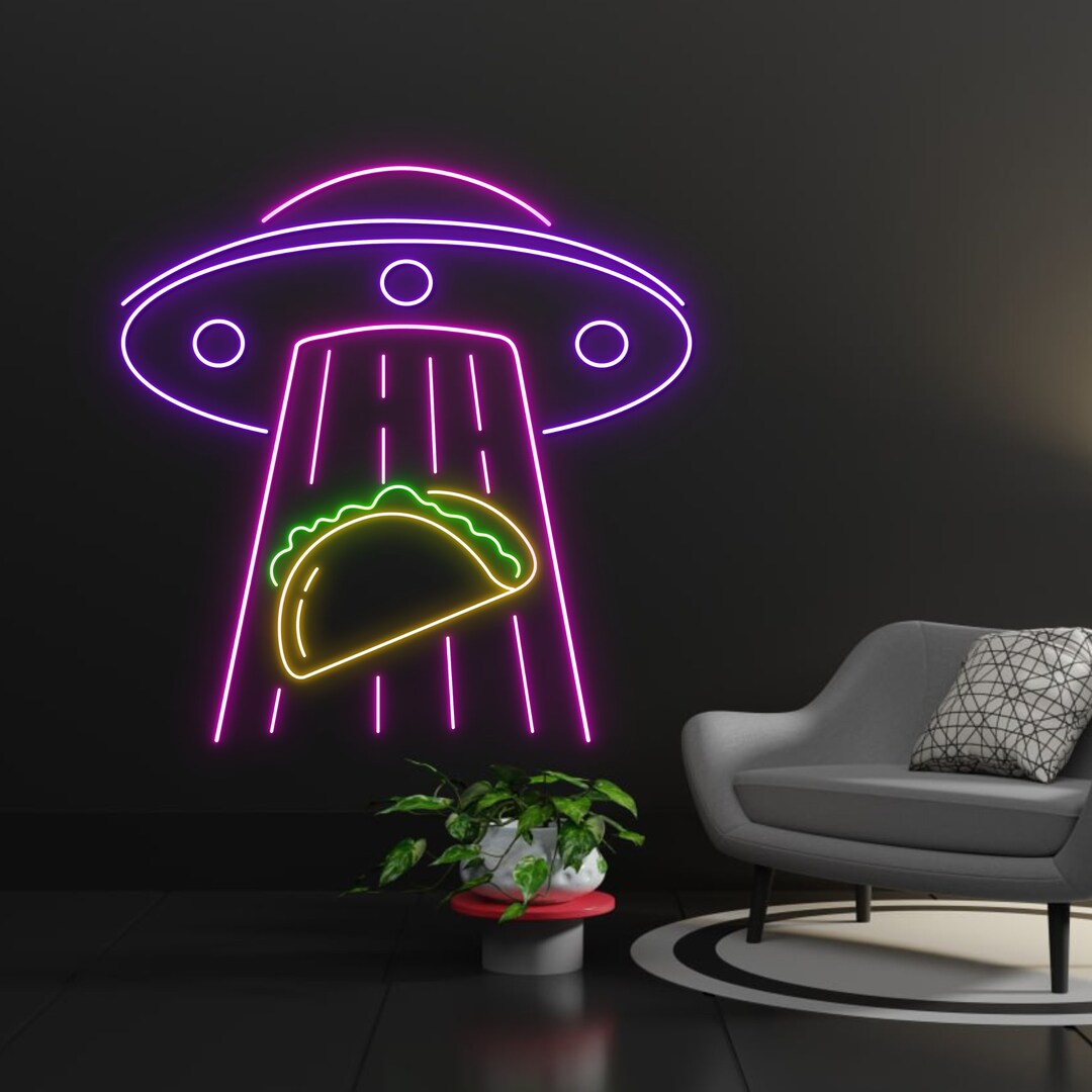 UFO Abduction Taco Led Sign, UFO Tacos Neon Sign, Wall Decor, UFO Taco ...