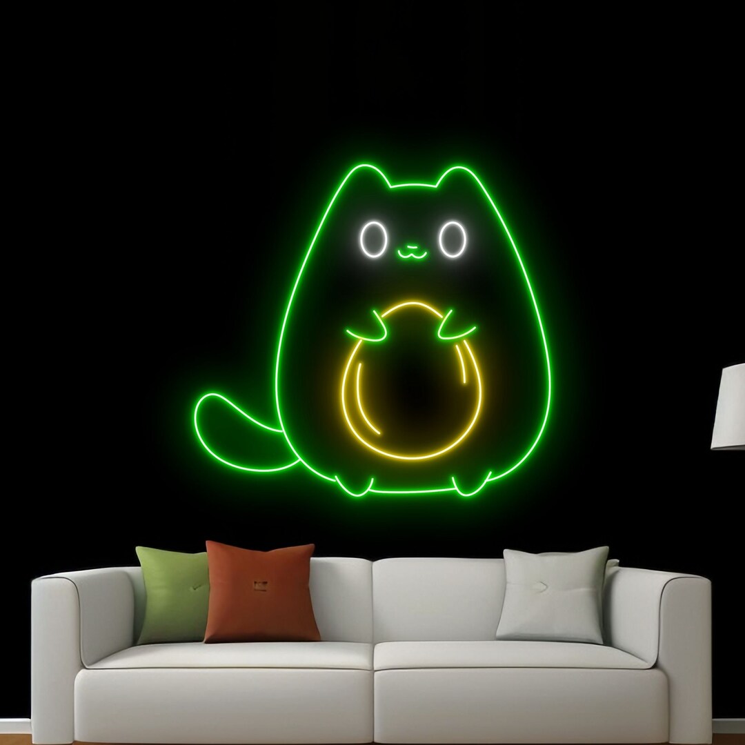 Cat Avocado Led Sign, Cute Cat Led Light, Avocado Fruit Neon Light, Pet ...