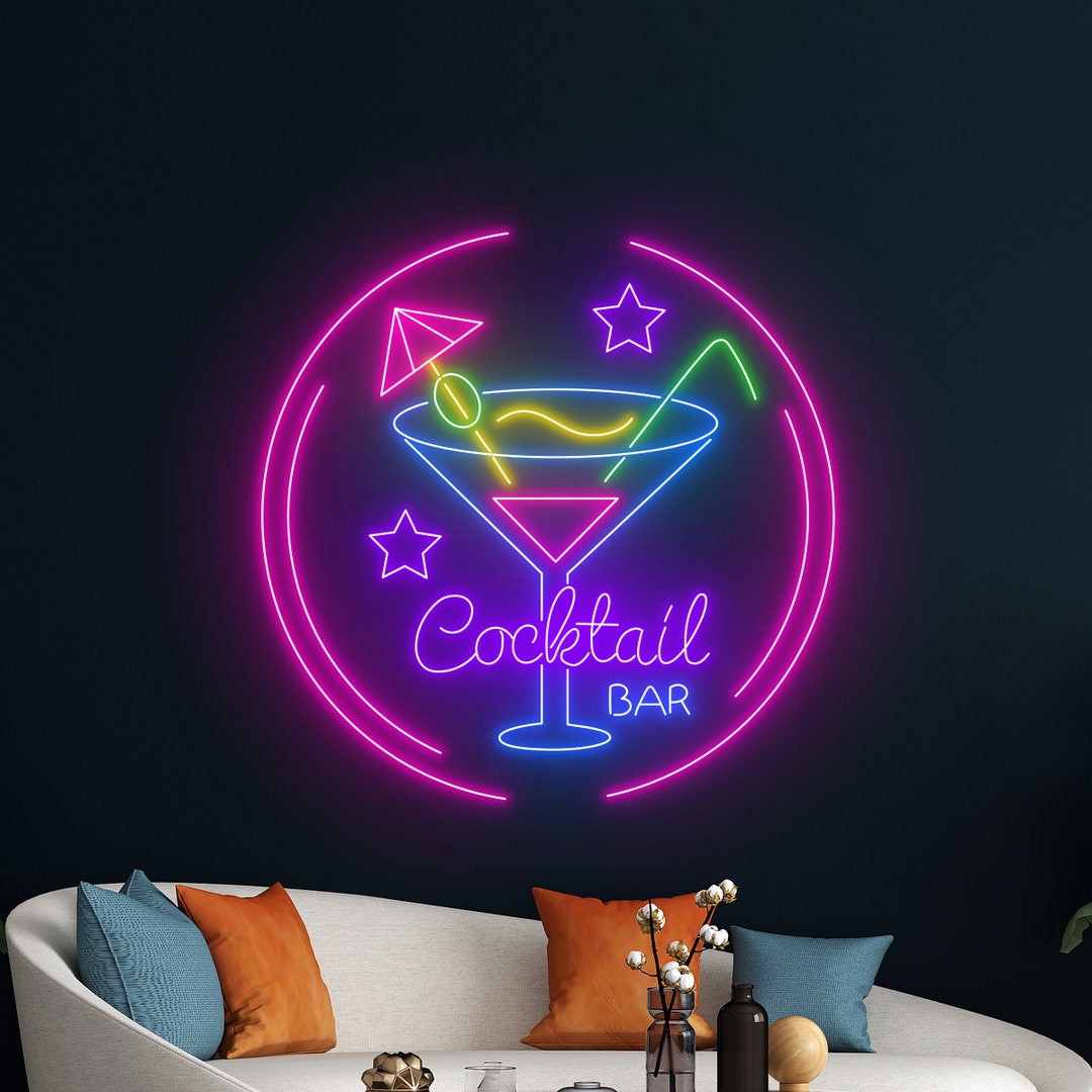 Cocktail Bar Neon Sign, Bar Open Logo LED Light, Martini Neon Light ...