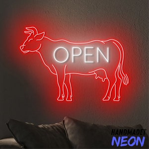Butcher Shop Open Neon Sign, Butcher Led Sign, Cow Meat Neon Light ...