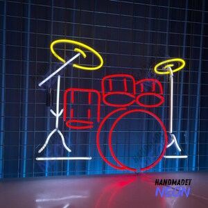 Drum Music Instrument Neon Sign, Music Theme Handmade EL Wire Neon ...