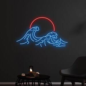 Custom Sun Ocean Wave Neon Sign, Sea Wave Sun Led Sign, Wave Sunrise ...