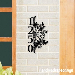 Personalized Sunflower House Number, Sunflower Home Number Metal Wall ...