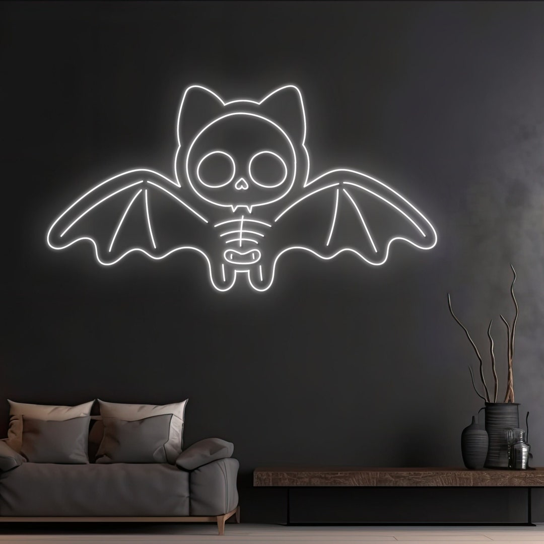 Custom Bat Skeleton Neon Sign, Scary Skeletal Bat Neon Light, Bat Bone ...