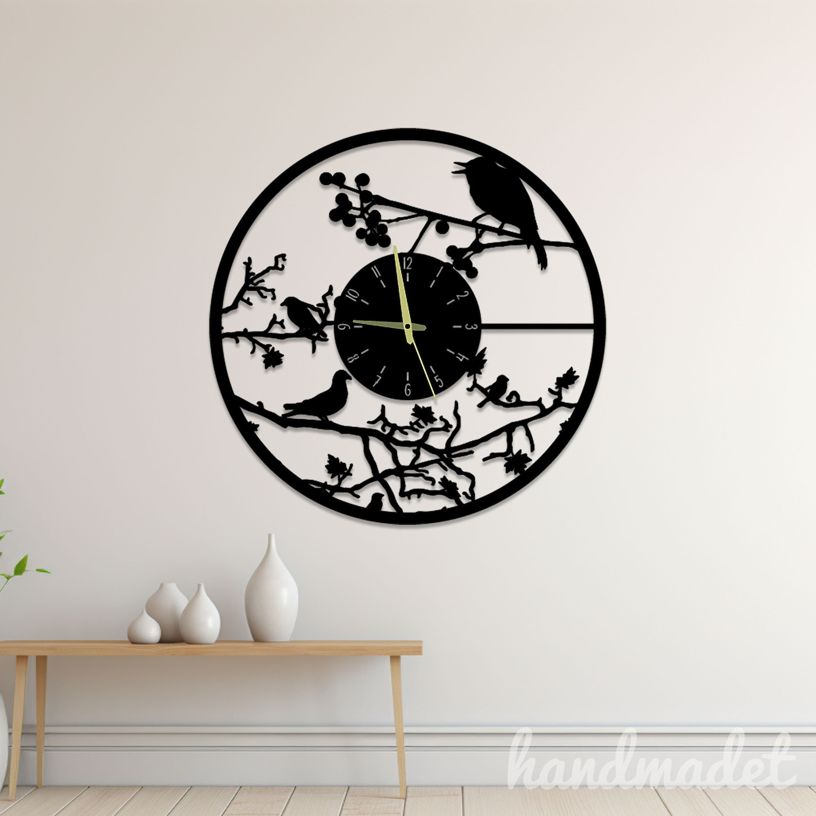 Custom Tree Bird Wall Clock Unique, Year Date Round Wall Clock, Text ...