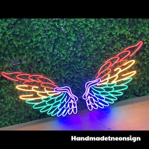 Wings Neon Sign, Wings Color Led Light, Colorful Wings Neon Sign, Neon ...