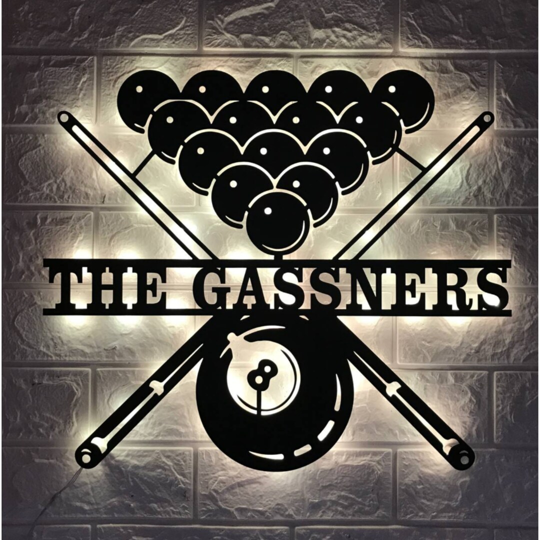 Personalized Billiards Metal Wall Art LED Light - Custom Billiards Name ...