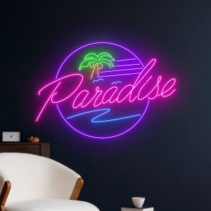Paradise Ocean Waves Palm Tree Neon Sign, Beach Led Sign, Holiday Led ...