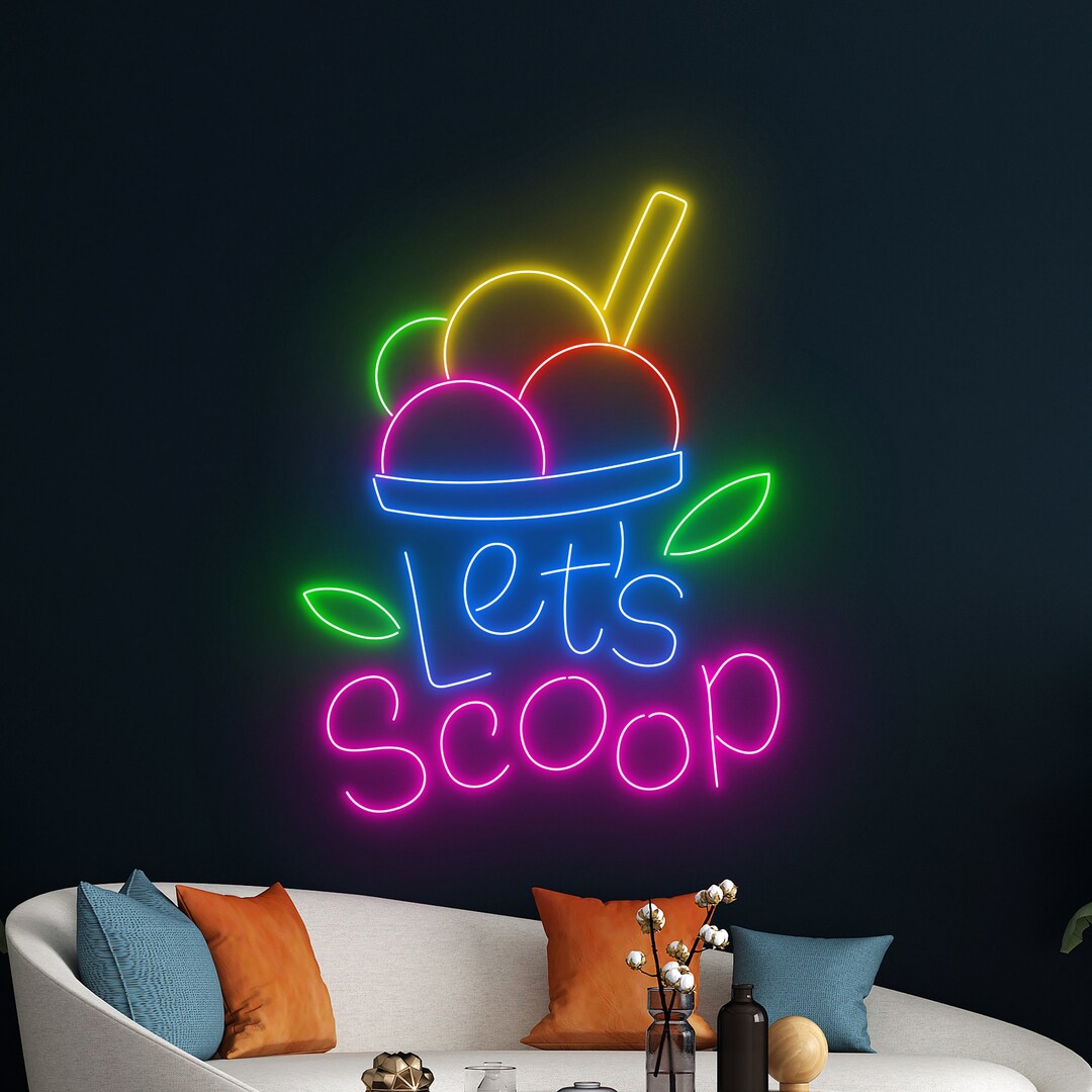 Let's Scoop Ice Cream Neon Sign, Ice Cream Neon Light, Ice Cream Cone ...