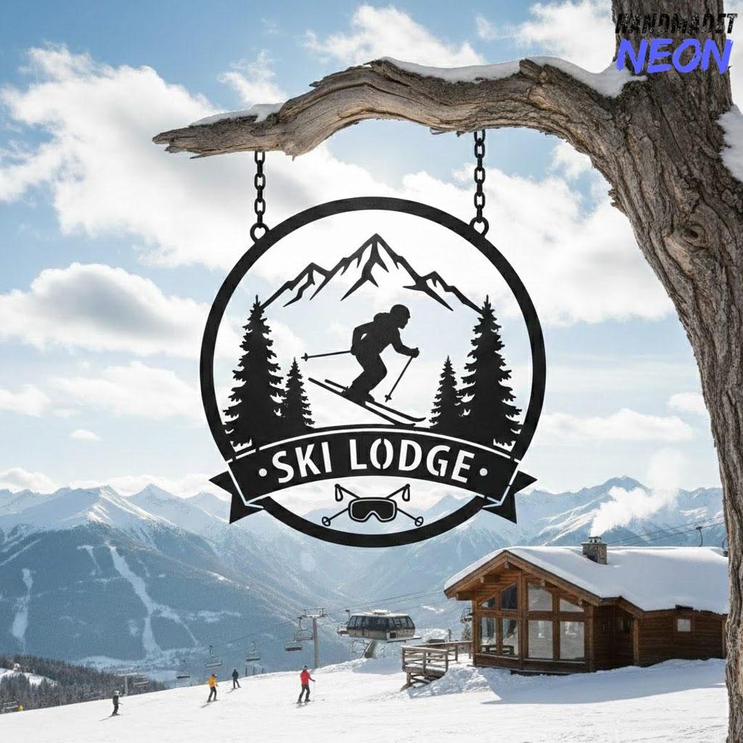 Custom Ski Lodge Outdoor Metal Sign, Personalized Winter Sport Mountain ...