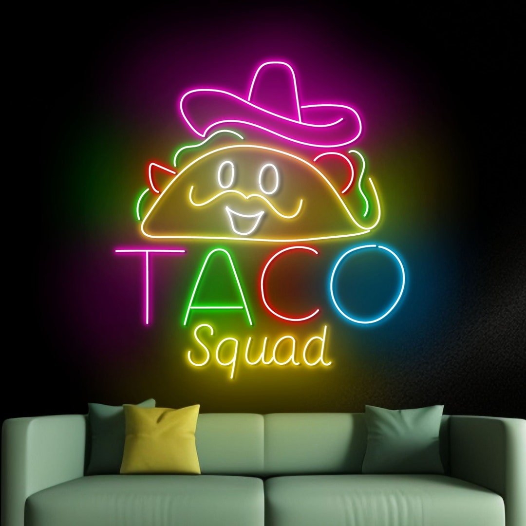 Taco Squad Neon Wall Sign, Mexican Tacos Led Wall Light, Mexico Food ...