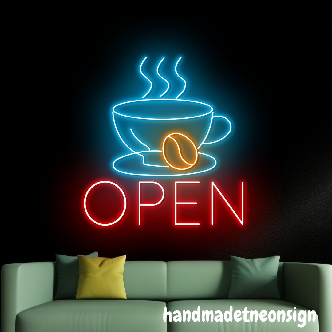 Open Coffee Neon Wall Sign, Cafe Cup Led Wall Sign, Drink Neon Wall ...