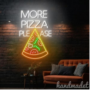 More Pizza Please Neon Sign, Custom Quote Led Sign, Pizza Neon Light ...