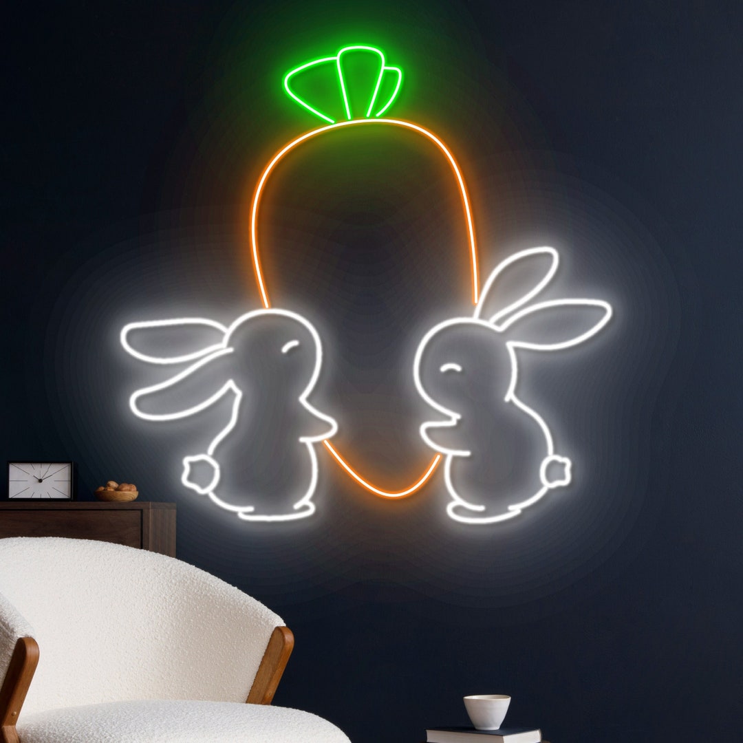 Rabbit Carrot Neon Sign, Rabbit Led Sign, Happy Easter Neon Light ...