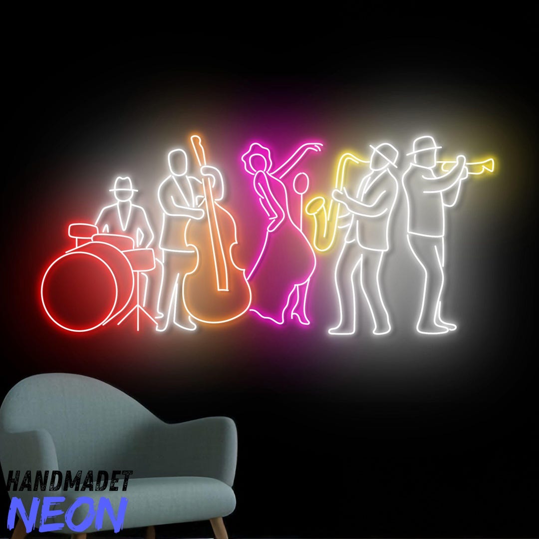 Jazz Band Neon Sign, Saxophone Violin Led Sign, Artist Neon Light, Jazz ...