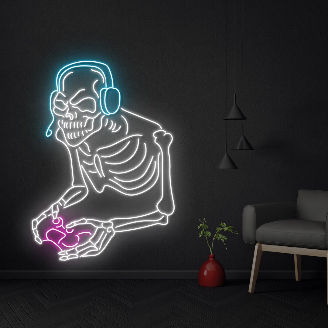 Skull Gamer Led Neon Sign, Skull Neon Sign, Skull Art Sign, Game Room ...