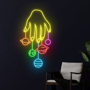 Cosmic Hand Neon Light, Welt Hand Led Light, Planet Hand Neon Sign ...