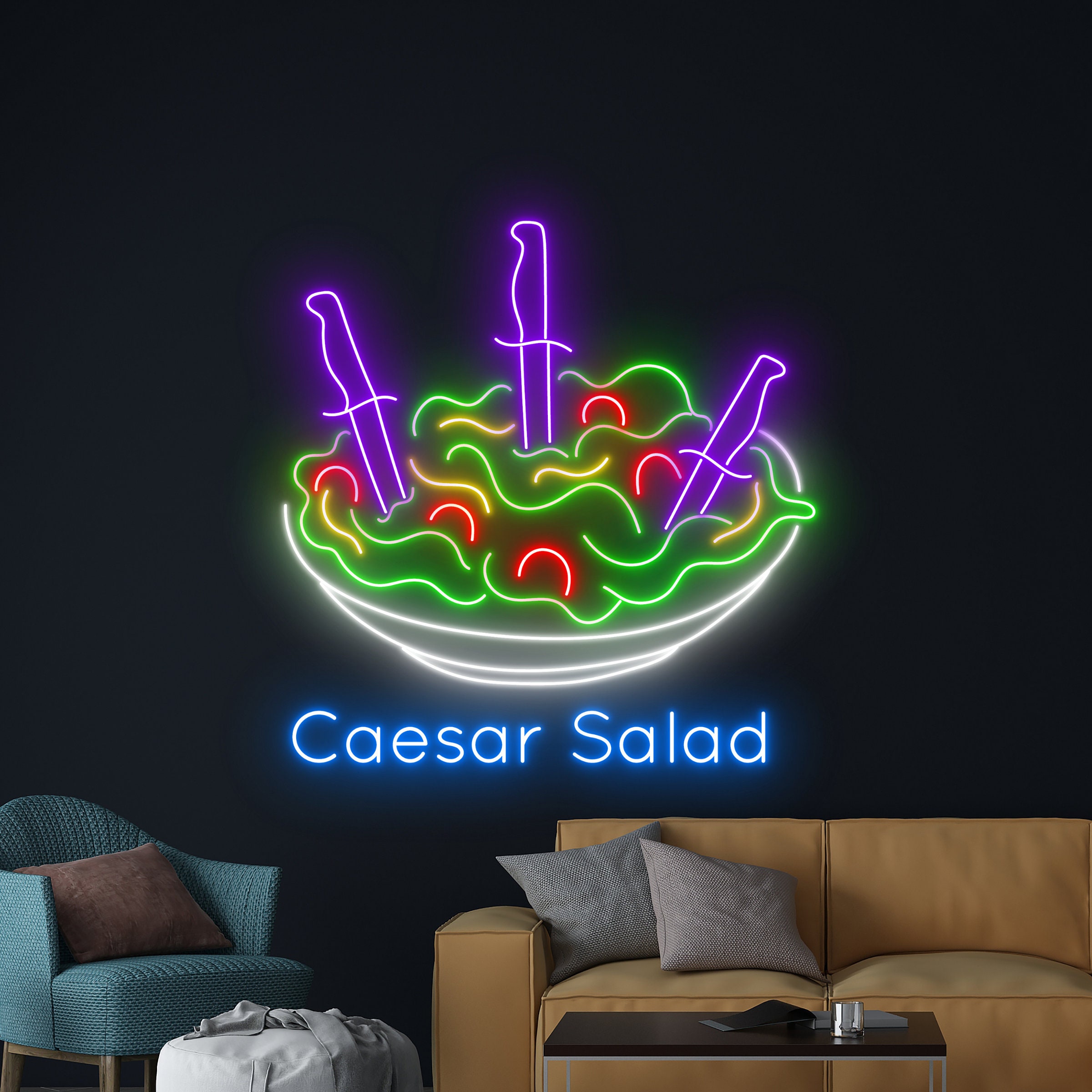 Caesar Salad Neon Sign, Salad Food LED Sign, Salad Bowl Led Light ...