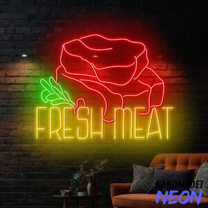 Fresh Meat Neon Sign, Slab of Beef Led Sign, Meat Store Led Light, Meat ...