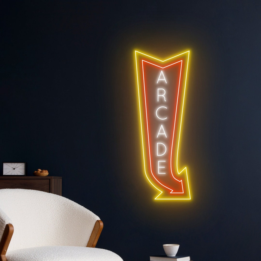 Arcade Led Neon Sign, Arcade Light Sign, Man Cave Neon Sign, Arrow Open ...
