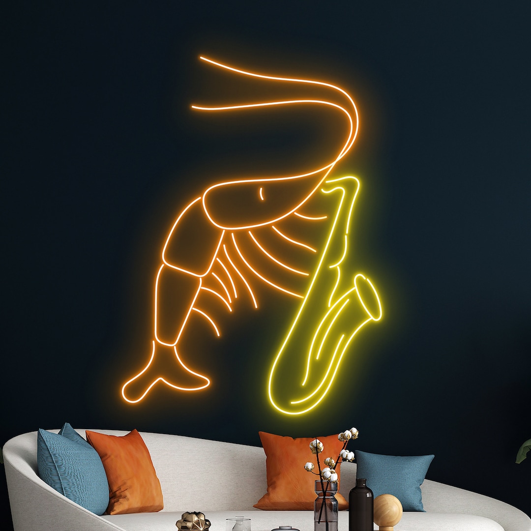 Shrimp Saxophone Neon Sign, Sea Food Led Sign, Lobster Neon Light ...