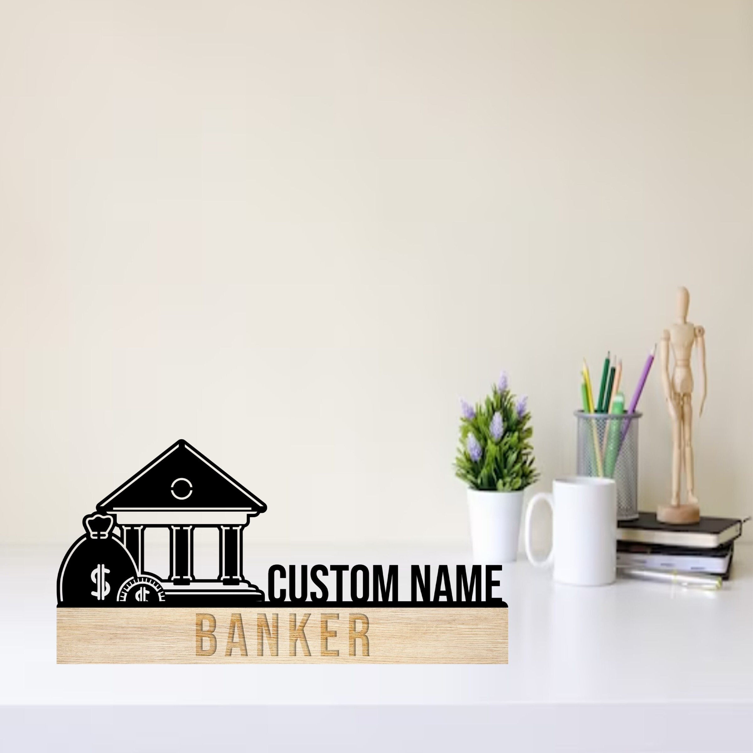 Custom Banker Desk Name Plate, Banker Metal Nameplate for Desk, Banker ...