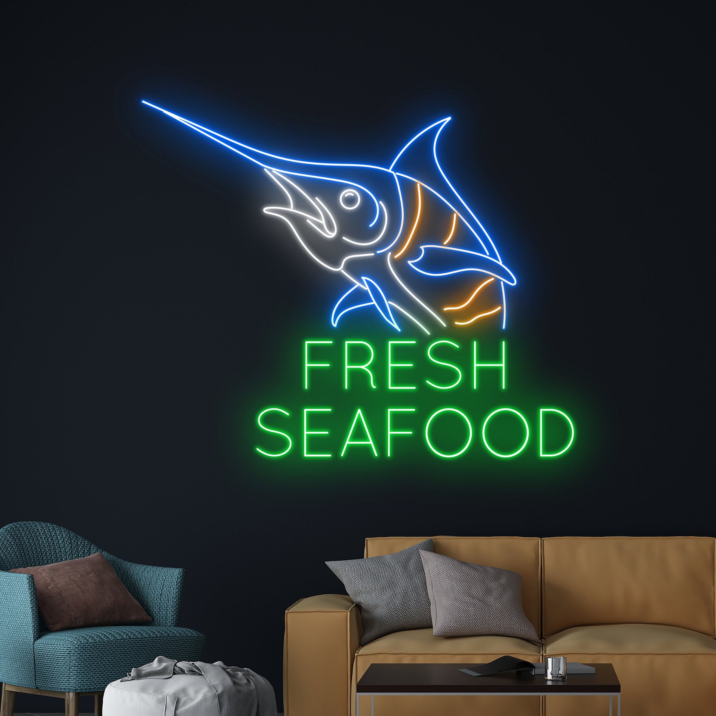 Fresh Seafood Atlantic Blue Marlin Fish Neon Sign, Marlin Fish Led Sign ...