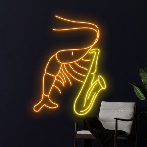 Shrimp Saxophone Neon Sign, Sea Food Led Sign, Lobster Neon Light ...