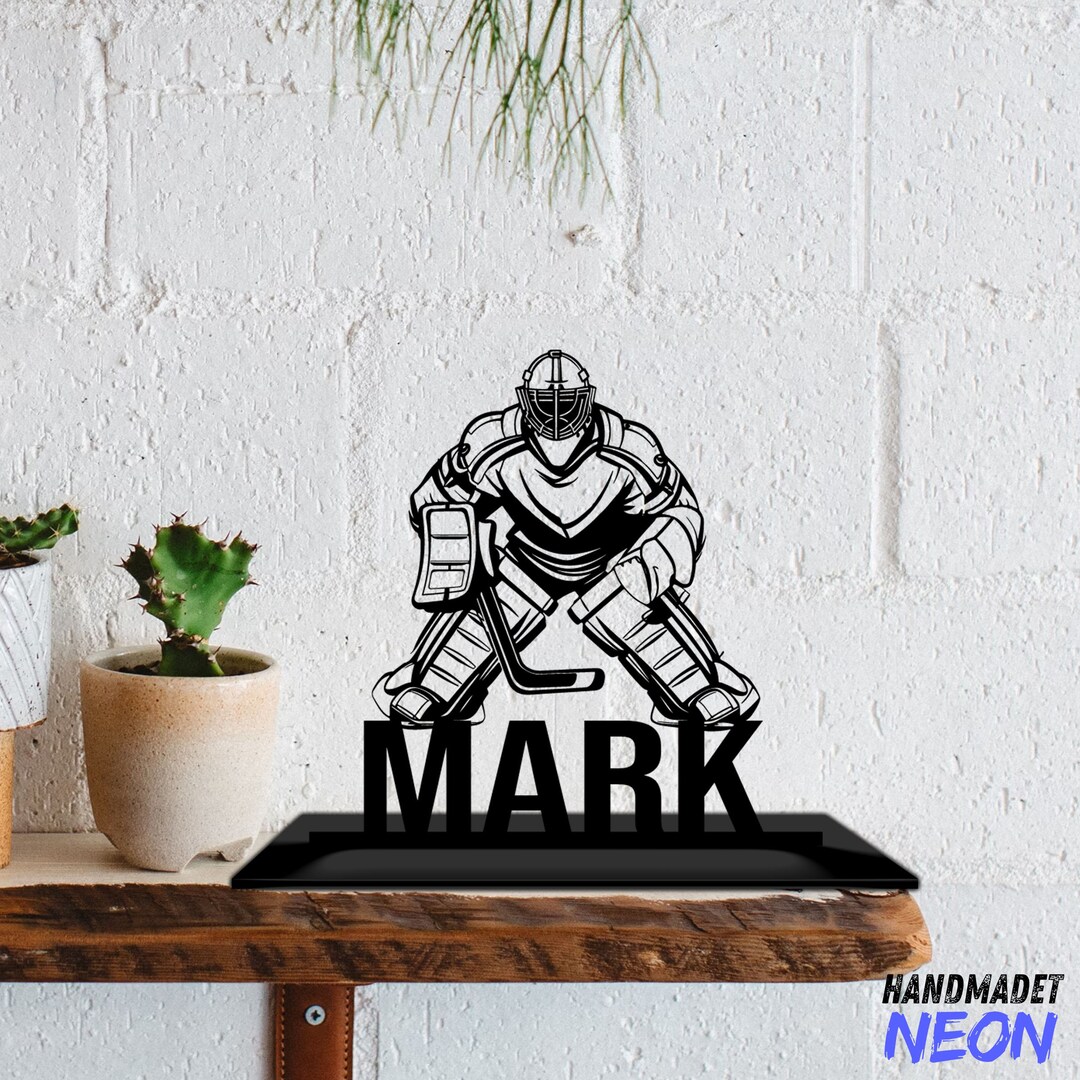 Custom Ice Hockey Goalkeeper Table Decor, Ice Hockey Metal Shelf Decor ...