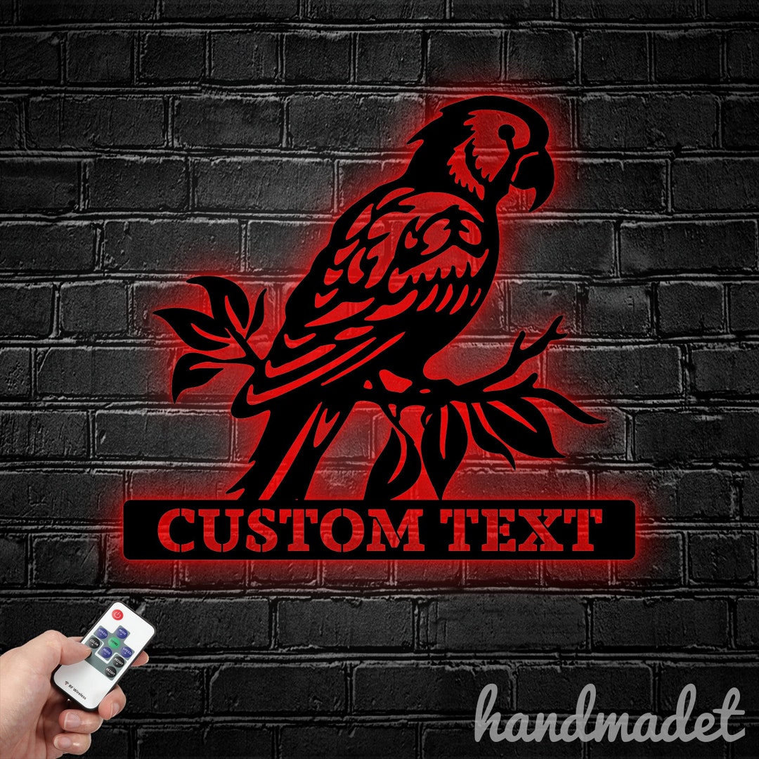 Custom Parrot Metal Wall Art LED Light, Parrot Metal Sign, Parrot Metal ...