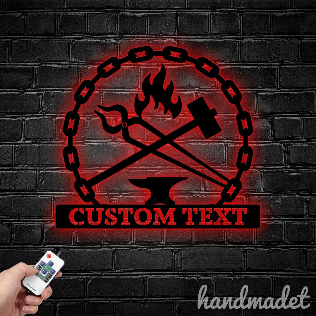 Custom Forge Name Metal Wall Art LED Light, Forge Metal Sign, Forge ...