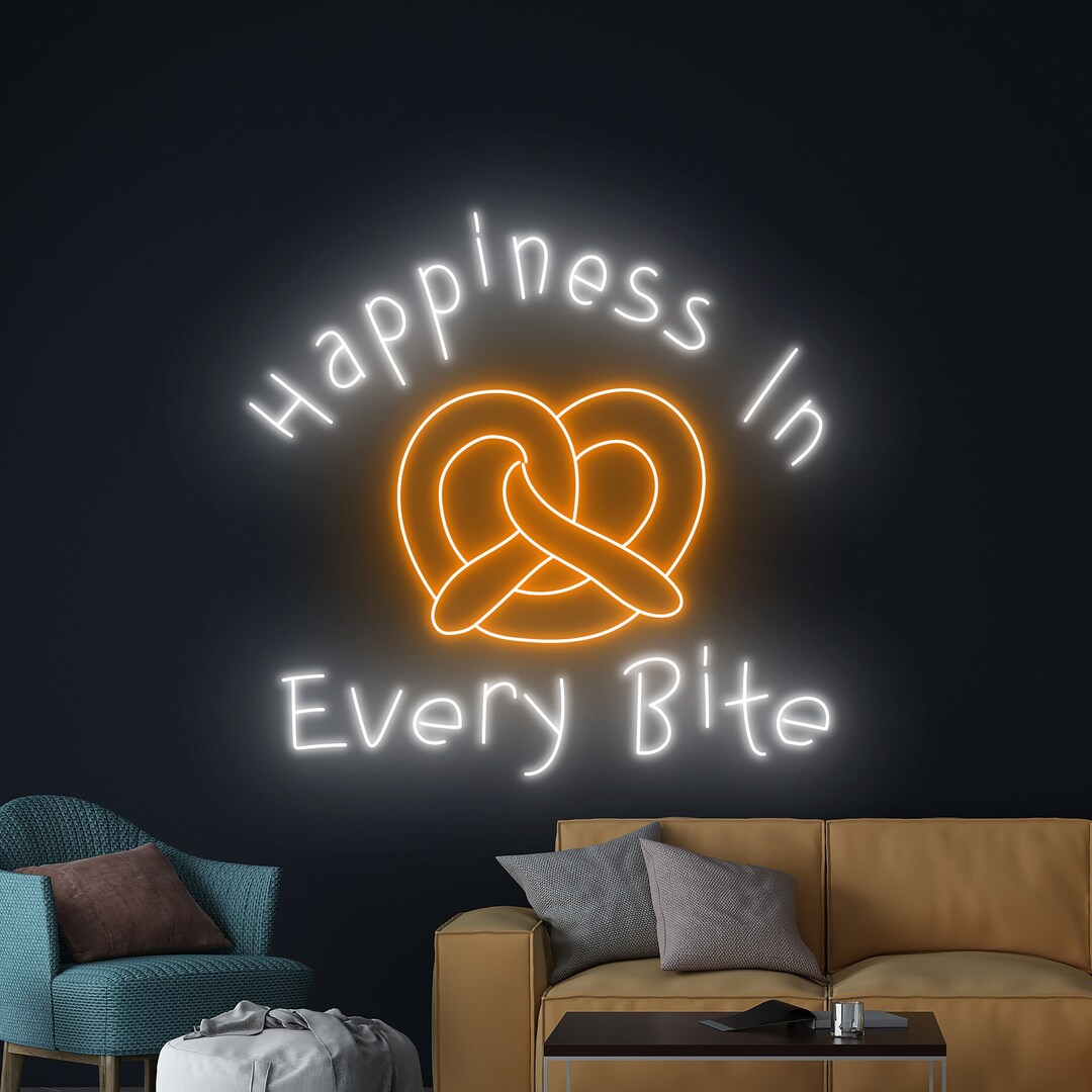 Happiness in Every Bite Neon Sign, Pretzel Led Sign, Pretzel Led Light ...