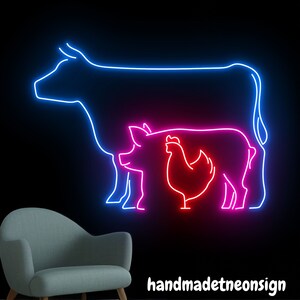 Butcher Shop Neon Sign, Butcher Led Sign, Chicken Pig Cow Neon Light ...