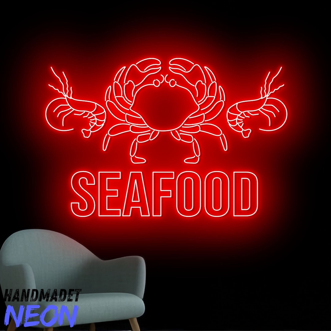 Seafood Neon Sign, Shrimp and Crab Led Sign, Seafood Led Light, Crab ...