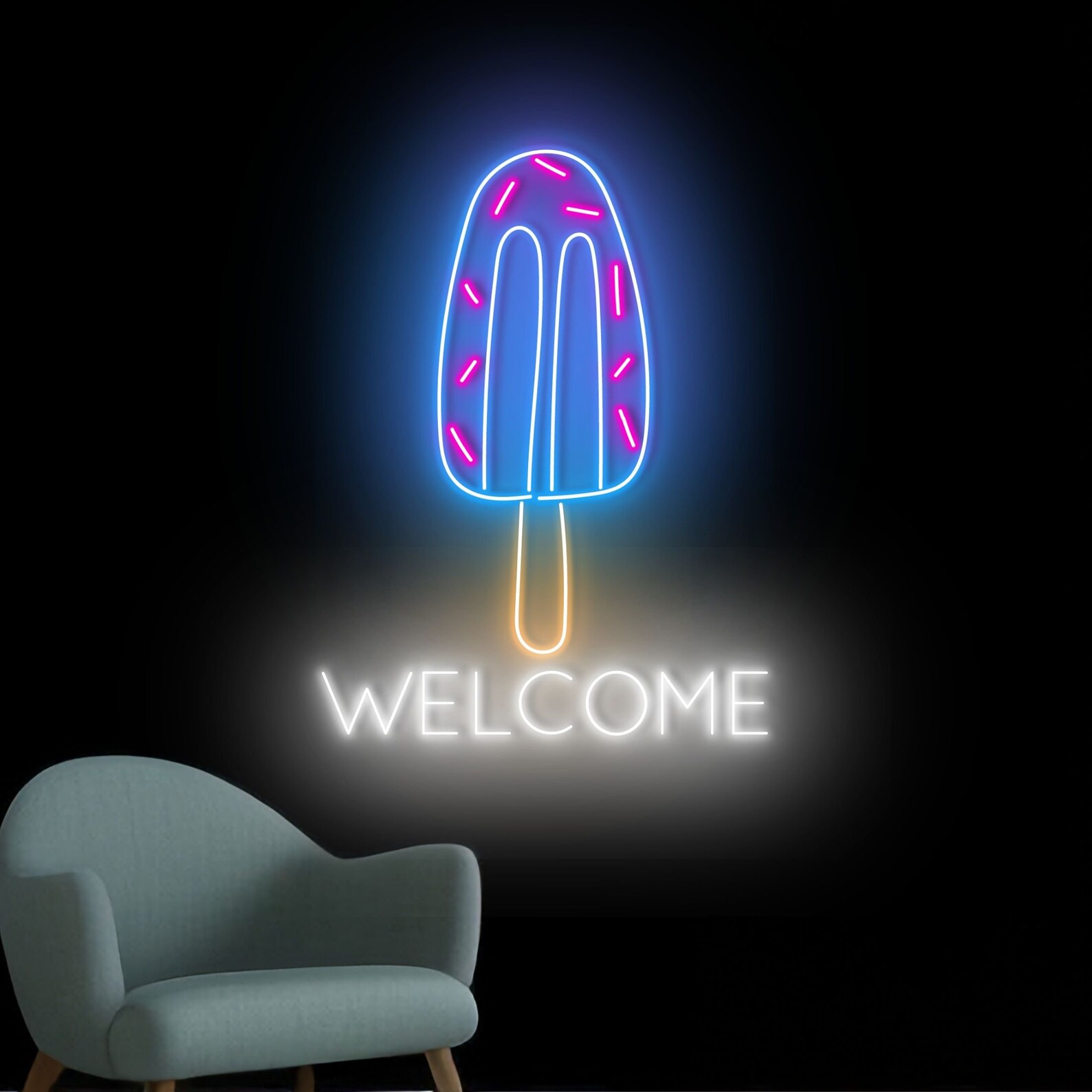 Ice Cream Welcome Neon Wall Sign, Ice Cream Stick Led Wall Sign, Gelato ...